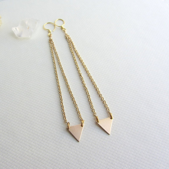 Minimalist Gold Triangle Long Earrings, Geometric Jewelry, Simple ...